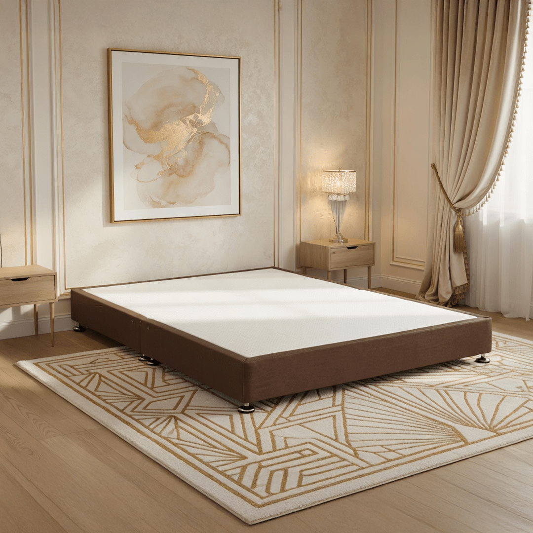 Low Divan Bed Base on Chrome Glides or Castor Wheels – Midas Beds